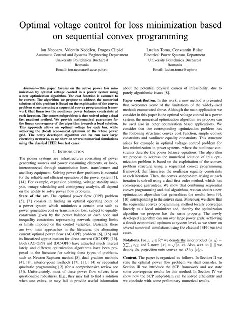 pdf optimal voltage control for loss minimization based on sequential convex programming