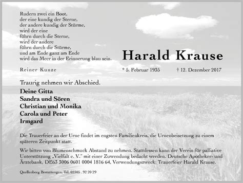 Traueranzeigen Von Harald Krause Trauer In NRW De