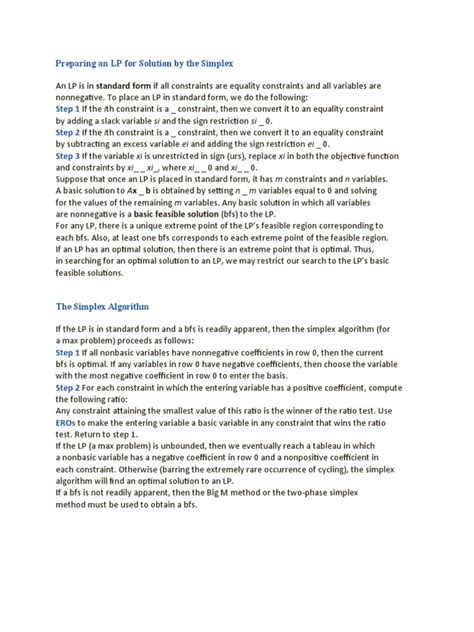 preparing an lp for solution by the simplex pdf mathematical optimization computer programming