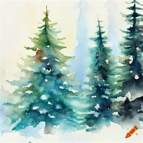 Watercolor Painting Of A Forest With Christmas Trees On Craiyon