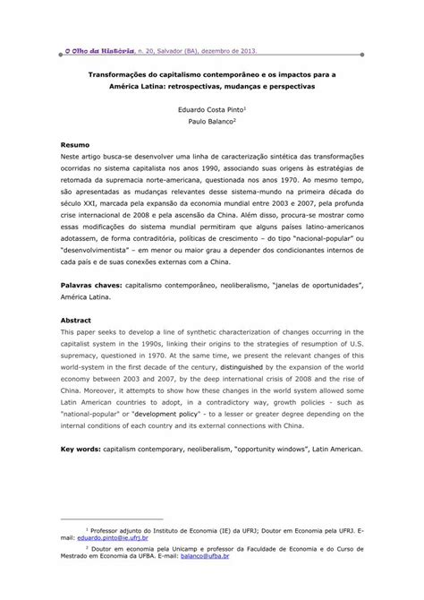 PDF Transformações do capitalismo contemporâneo e os impactos