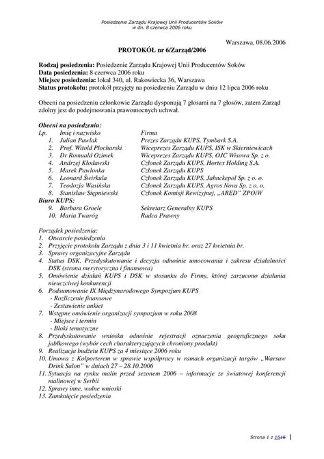Protok Z Posiedzenia Zarz Du Kups Z Dn