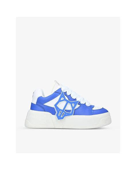 Naked Wolfe Kosa Detachable Logo Badge Leather Low Top Trainers In Blue