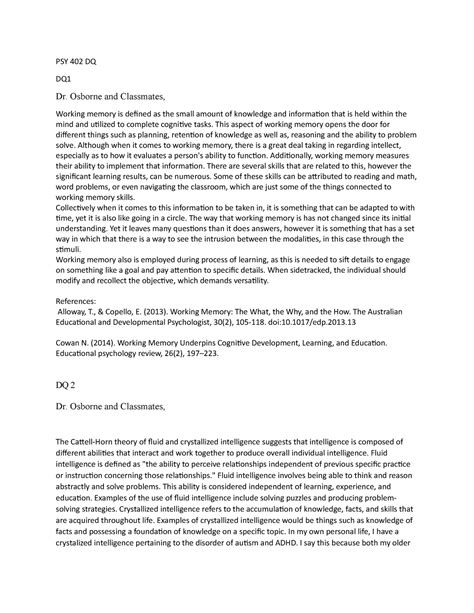 PSY 402 DQ The Is For Week One Of Discussion Questions PSY 402 DQ