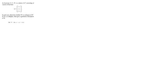 solved in exercises 9 17 w is a subset of r consisting of