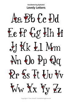 Mein Handlettering Alphabet Loveley Letters mit süßen Herzen in jedem