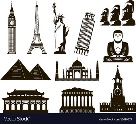 World Landmarks Silhouettes Elements Set Vector Image