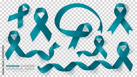 Ovarian Cancer Awareness Month Teal Color Ribbon Isolated On