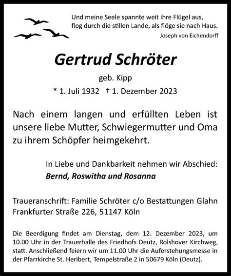 Traueranzeigen von Gertrud Schröter WirTrauern