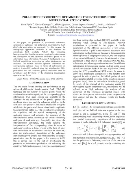 pdf polarimetric coherence optimization for interferometric differential applications
