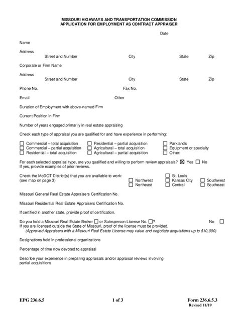 Fillable Online Epg Modot Application For Employment Contract Appraiser