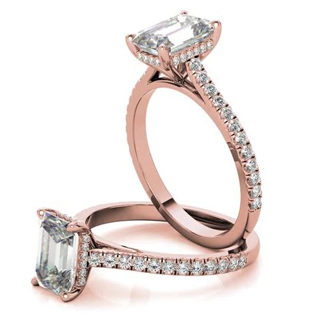 Emerald Radiant Hidden Halo Cathedral Moissanite Engagement Ring