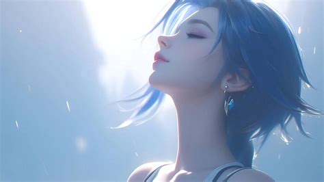 精选蓝色头发美女 闭眼 唯美 侧脸 2560x1600高清壁纸图集 壁纸网
