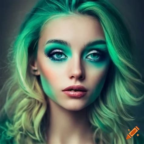 Blonde Woman With Green Eyes And Wavy Hair On Craiyon