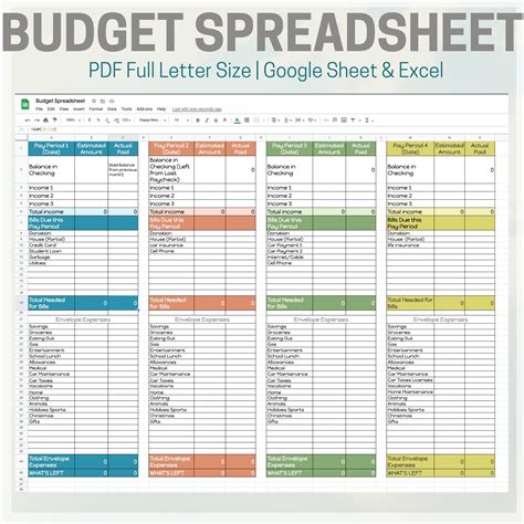 Budget Spreadsheet Google Sheet And Excel And Printable Pdf Etsy