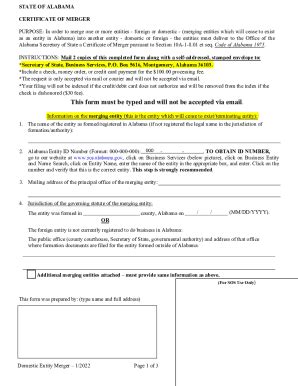 Fillable Online Fillable Online STATE OF ALABAMA CERTIFICATE OF MERGER