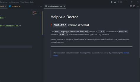 vs code shows this error volar version is 1 0 3 but workplace vue tsc version is 0 40 13