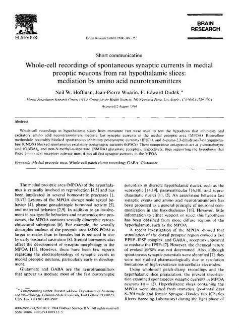 Pdf Whole Cell Recordings Of Spontaneous Synaptic Currents In Medial