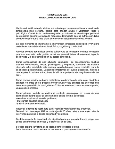 Evidencia Aa Primeros Auxilios Psicologicos Evidencia Aa Ev