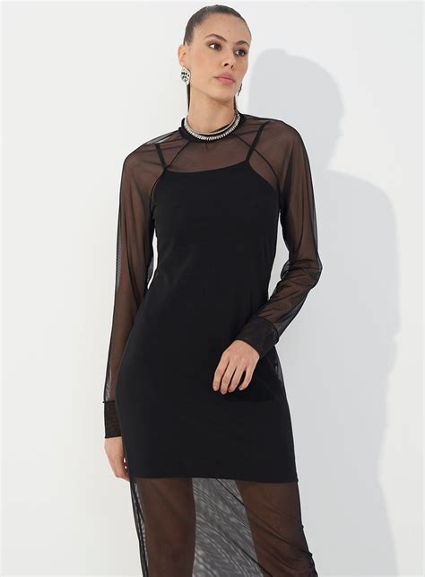 Vestido Midi Mangas Longas Tule Colcci