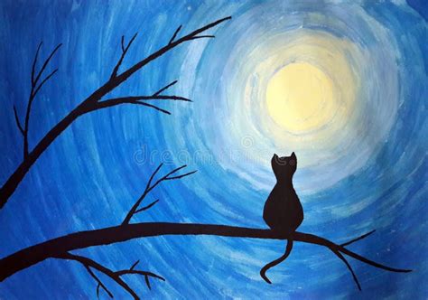Silueta Del Gato En La Luz De Luna Stock de ilustración Ilustración