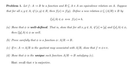 solved problem 1 let f a→b be a function and r⊆a×a an