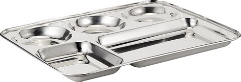 Raj Stainless Steel Divided Dinner Plate In Rectangular Section Food