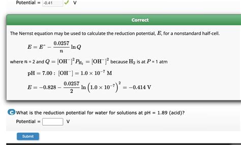 Potential Correct The Nernst Equation May Be Used Chegg
