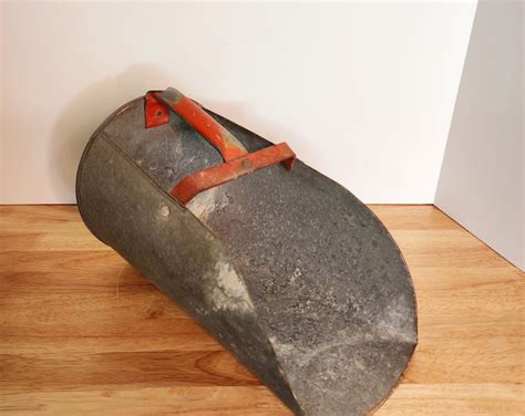 Primitive Galvanized Metal Grain Feed Scoop Original Wood Handle