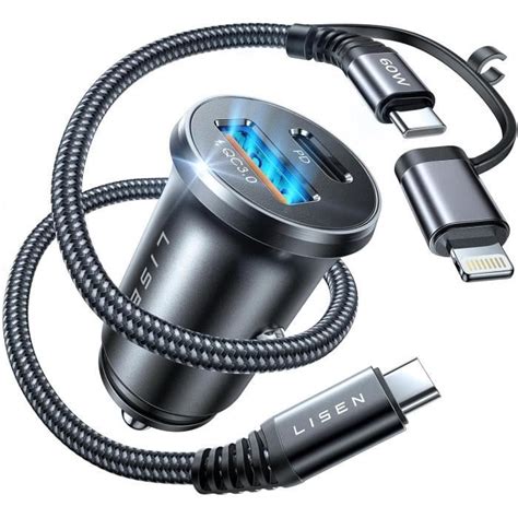 Chargeur Allume Cigare Usb C 54 W Pd Qc3 0 Chargeur De Voiture Usb