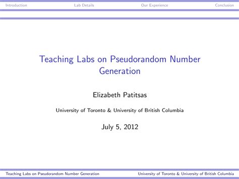 pdf teaching labs on pseudorandom number generation