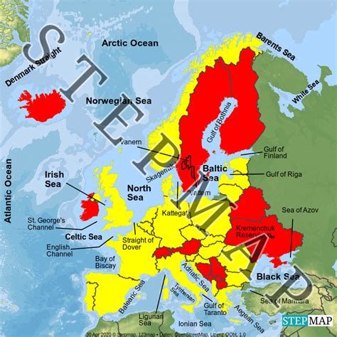 StepMap UI308 Europe Map 3 Bodies of Water Landkarte für Europe