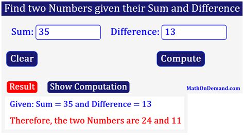 find two numbers given their sum and difference