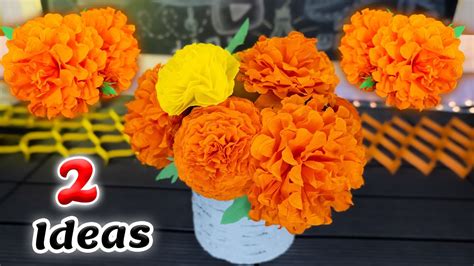 2 formas fáciles de hacer flores de cempasúchil en papel crepé día