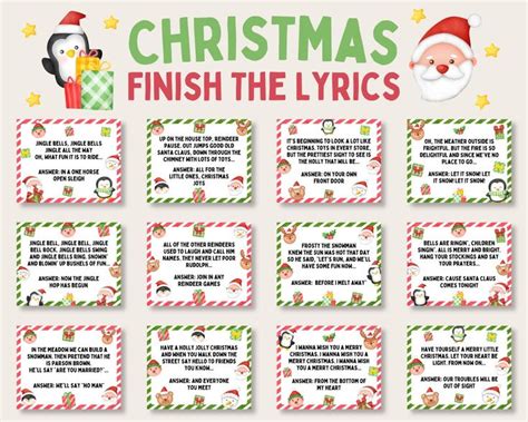 Christmas Carol Finish The Lyric Game Christmas Song Trivia Game