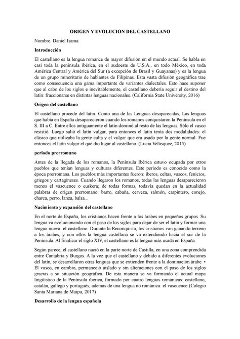 Castellano Origen Y Evolucion Origen Y Evolucion Del Castellano