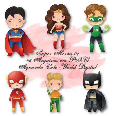 Kit Arquivo Digital em PNG Aquarela Cute Super Heróis 01 Elo7