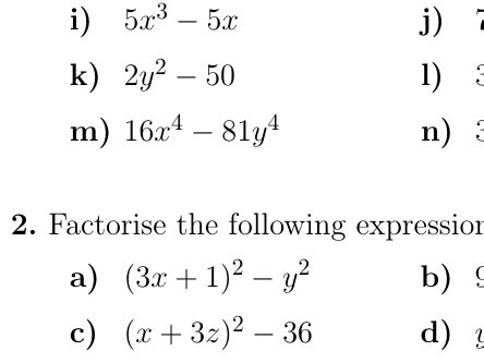 Factorisation Difference Of Two Squares Difference And Sum Of Two
