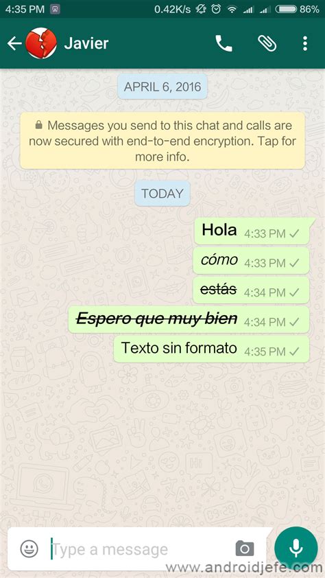 Cómo cambiar el formato de letra en WhatsApp Android Jefe