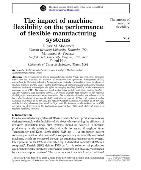pdf the impact of machine flexibility on the performance of flexible manufacturing systems