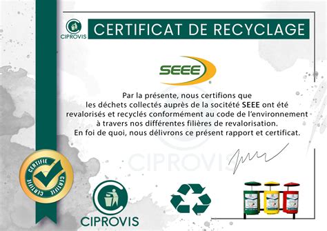 RAPPORT DE COLLECTE Et Certificat De Recyclage Groupe SEEE