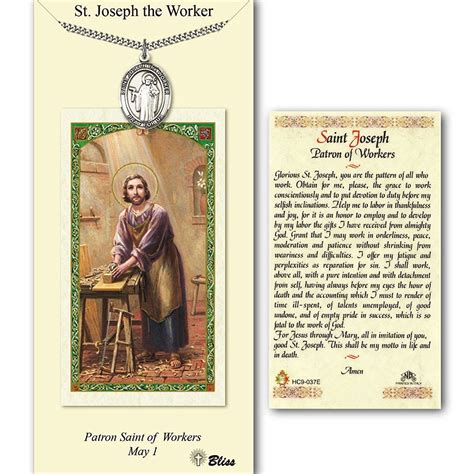 Pewter St Joseph The Worker Medal On An Inch Heavy Curb Chain With