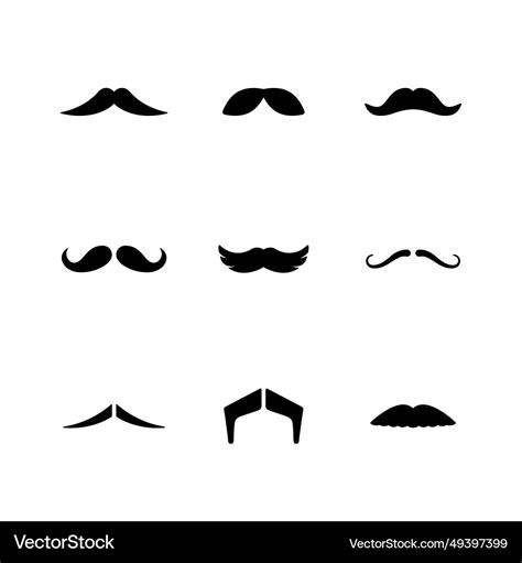 Set Glyph Icons Of Moustache Royalty Free Vector Image