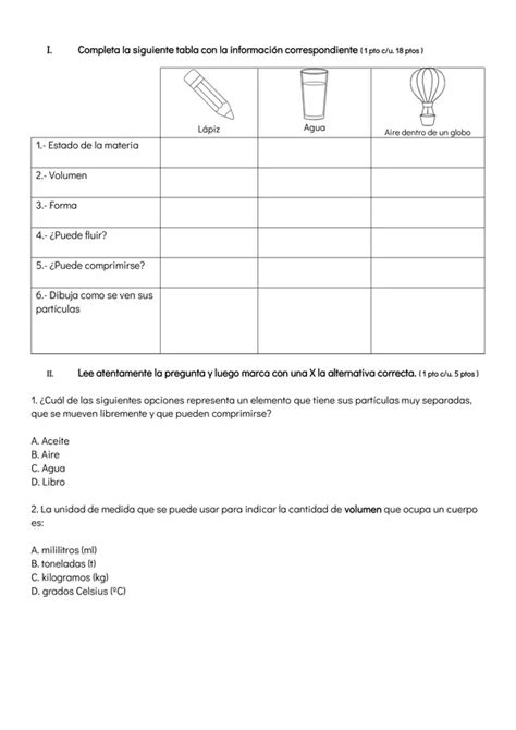Prueba Ciencias 4º básico Materia estados y propiedades profe social