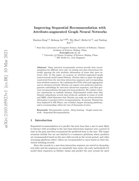 pdf improving sequential recommendation with attribute augmented graph neural networks