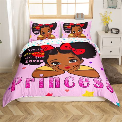 Yst Kawaii Black Girls Bed Set Cute Princess Duvet Cover Queen For Girls Rainbow Stars Queen