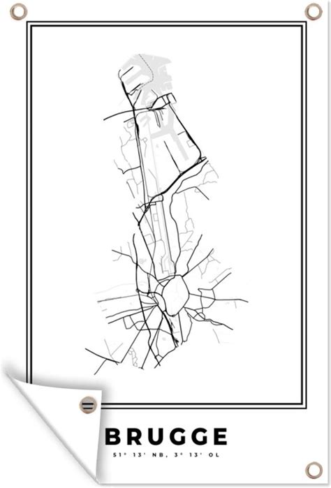 Tuinposters buiten Plattegrond België Brugge Zwart Wit