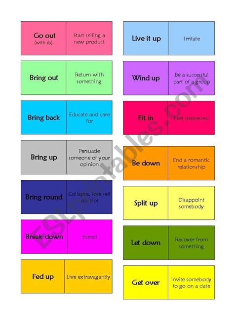 Phrasals Domino ESL Worksheet By Cristinasuma