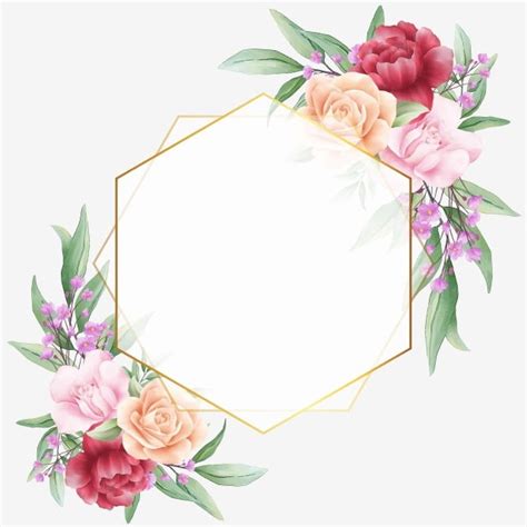 Beau Cadre Géométrique Avec Bordure De Fleurs Aquarelle PNG Clipart