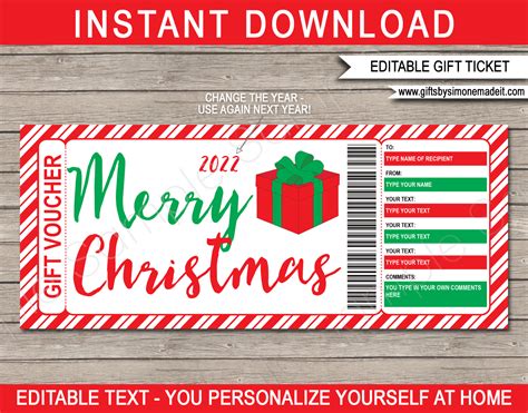 Christmas Gift Voucher Template Editable Printable Gift Certificate